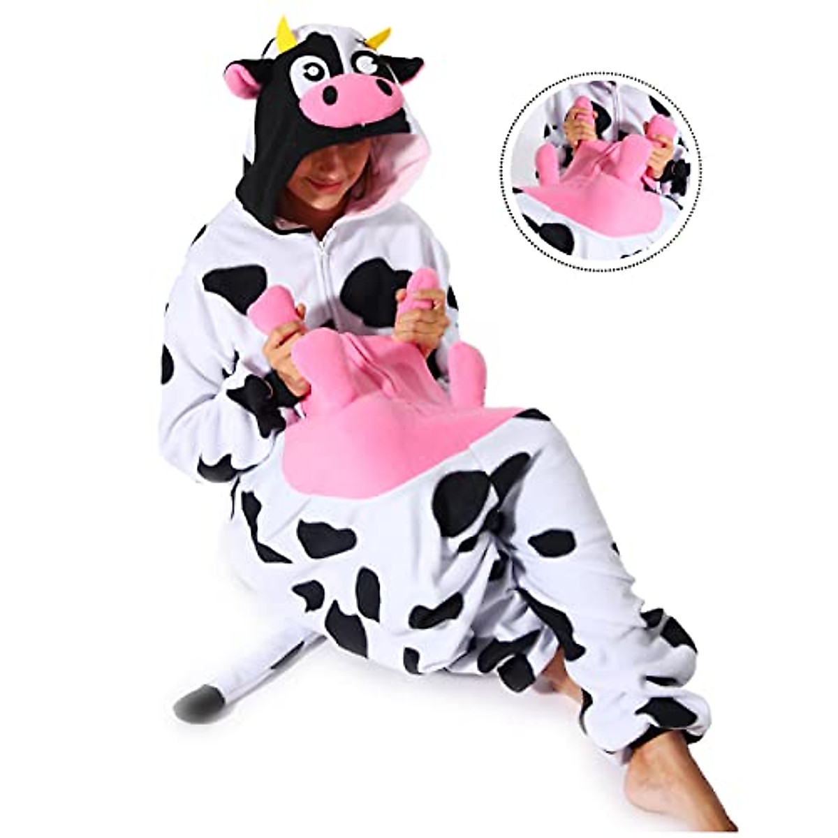 Adult Cow One-Piece Pajamas Animal Cosplay Halloween Costume for Men Women