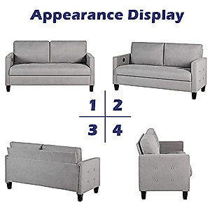 STHOUYN Comfy Loveseat Sofa Small Grey Couch Small Spaces, Small Love Seat Bedroom, Mid Century Modern Couches Living Room Dorm Office, 2 Seater Tufted Sofas, 57”W (Light Grey (Love seat))