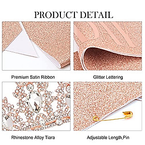 Birthday Queen Sash & Crystal Tiara Kit, Didder Rhinestones Crown Glitter Birthday Sash Birthday Crowns for Women Girls Birthday Tiaras for Women Hair Accessories for Prom Party Gift (Rose Gold)