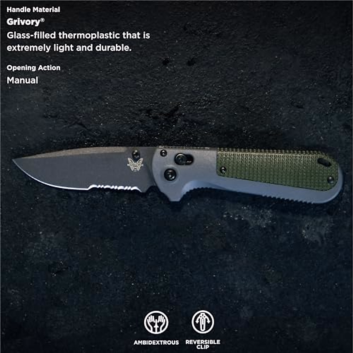 Benchmade - Redoubt 430 Tactical Knife with Overlander Gray Grivory Handle (430SBK)