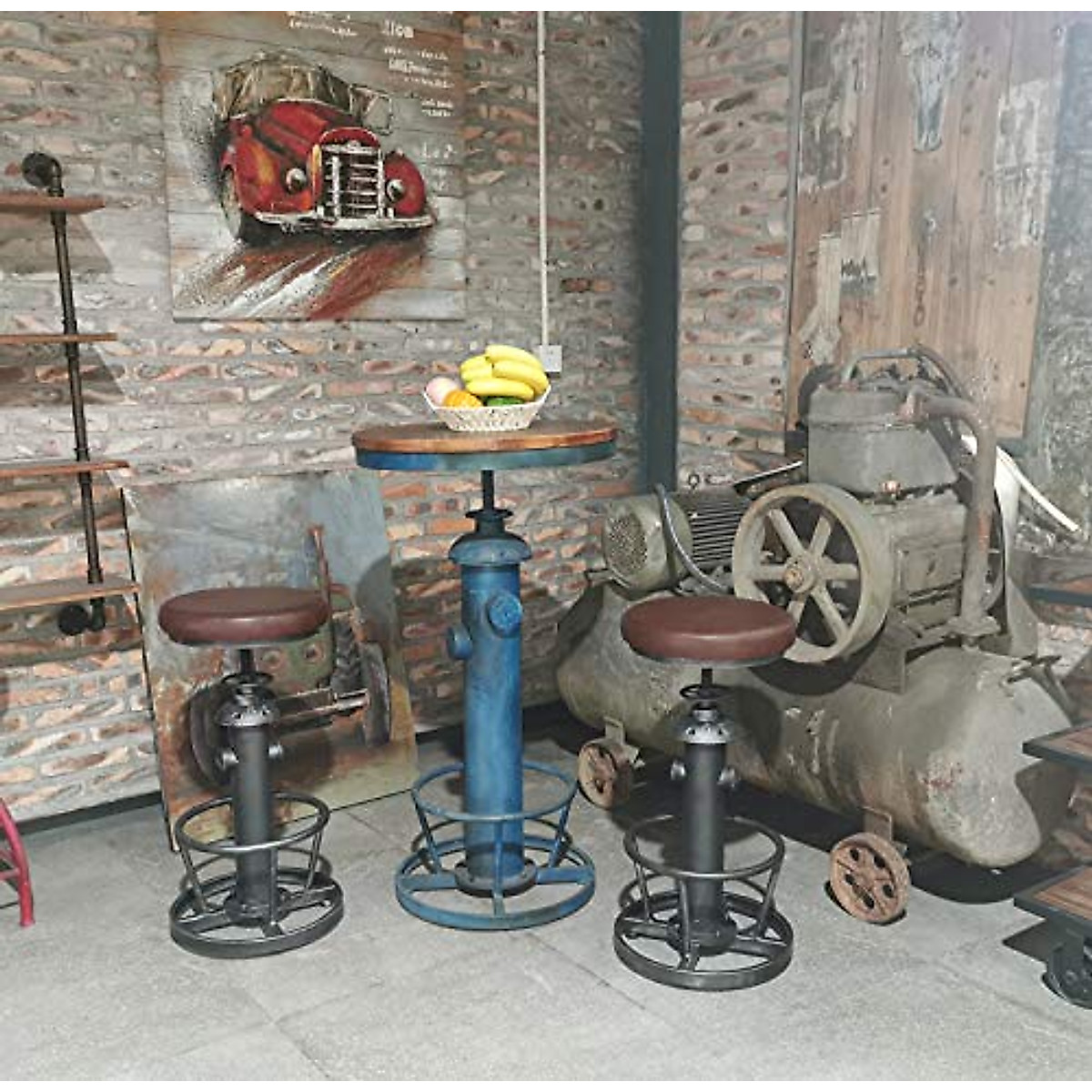 Topower American Antique Industrial Round Bottom Adjustable Height Cafe Coffee Retro Vintage Stylish Water Pipe Design Pub Kitchen Bar Stool (Silver, PU Leather Top)