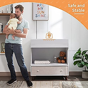 MOOITZ Changing Table Dresser with 1 Drawers,1 Cabinets, Can be Used as a Baby Changing Table Dresser, a Dresser Changing Table, Changing Table with Drawers (White)