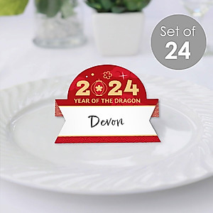 Big Dot of Happiness Lunar New Year - 2024 Year of the Dragon Tent Buffet Card - Table Setting Name Place Cards - Set of 24