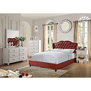 Faux Leather Upholstered Queen Size Bed, Burgundy
