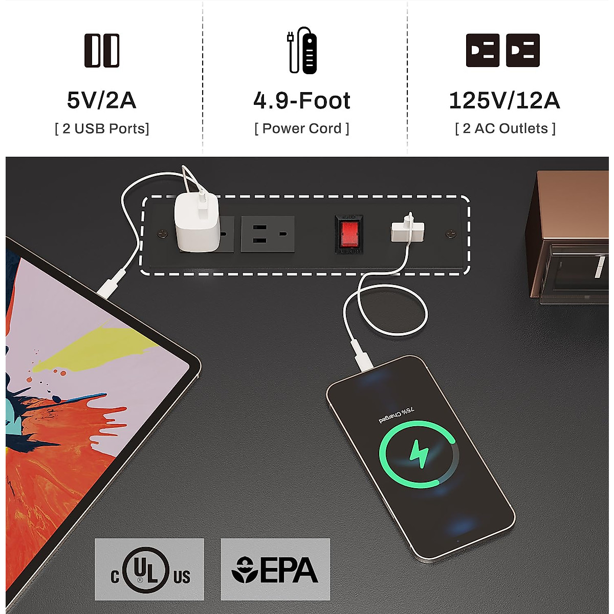 VIAGDO 9 Drawer Dresser with Charging Station, LED Chest of Drawers with Column Design and Open Storage Space, Large Capacity Modern Black Dresser, Wide Drawer Organizer Cabinet for Bedroom, Closet