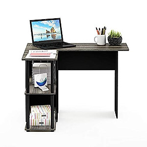 Furinno Abbott L-Shape Computer Desk with Bookshelf, French Oak Grey/Black