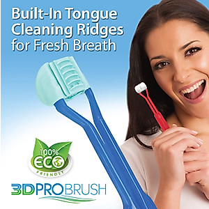 3D PRO BRUSH | 2PK 3-Sided Toothbrush | 3X Triple Clean + Soft Gum Massage | 14-Pack Replacement Heads | Tongue Scraper | Sustainable Eco-Friendly Design | Kids Adults Braces Travel | MADE IN USA