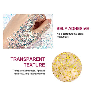 6 Colors Face Body Glitter Gel Set, Shimmer Chunky Glitters Cream for Eyes Hair Nails Makeup, Long Lasting Sparkling Mermaid Holographic Sequins Paste for Festival Art Party Halloween Makeup Gift Kit