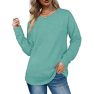 Long Sleeve Tops for Women Loose Fit Dressy Tunic DarkTurquoise L