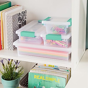 Sterilite Clip Box, Stackable Small Storage Bin with Latching Lid, Plastic Container to Organize Office, Crafts, Clear Base and Lid, Large, 1-Pack