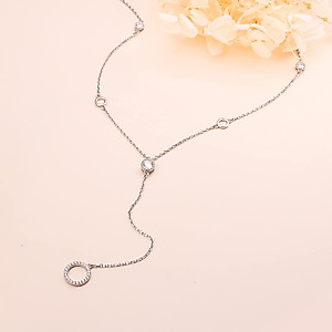 DAOCHONG Circle Long Chain Sweater Necklace for Women S925 Sterling Silver Long Chain Eternity Circle Pendant Sweater Y-Necklace for Women Teenage 26 inches