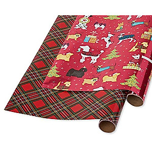 Papyrus Christmas Wrapping Paper Bundle, Holiday Chic and Santa's Best Friends Dog Print (2 Rolls)