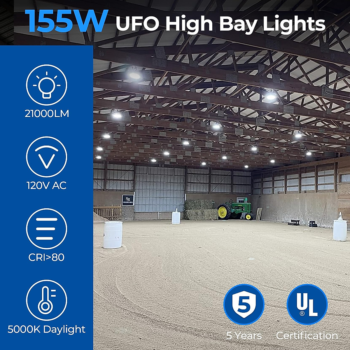 CINOTON 42W LED Barn Light Dusk to Dawn Outdoor Lighting, Black 2 Pack & 155W LED High Bay Light