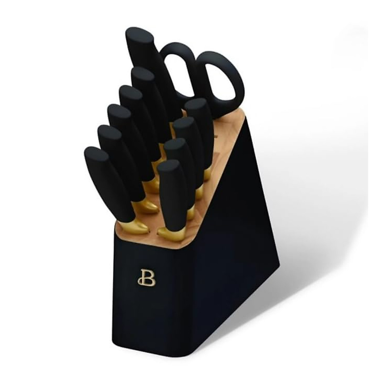 12-Piece Stainless Steel Knife Set with Block and Soft Grip Handles – Black Sesame by Drew Barrymore