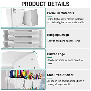 LEZIOA 5 Pack Hanging Cup Holders, Multipurpose Rolling Cart Accessories Utility Cart Accessories For Art & Craft Supplies, Space Saving Hanging Storage Basket Pencil Holder Makeup Organizers (White)