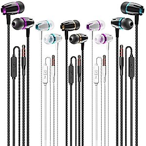 Earbuds Wired with Microphone Pack of 5, Noise Isolating in-Ear Headphones, Powerful Heavy Bass, High Definition, Earphones Compatible with iPhone, iPod, iPad, MP3, Samsung, and Most 3.5mm Jack