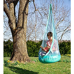 HearthSong HugglePod Lite Mesh Indoor/Outdoor Hanging Chair with Iridescent Breathable Mesh Construction, Inflatable Cushion, and Carabiner, Holds up to 175 lbs.