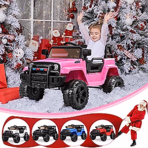 JOYMOR Ride on Truck with Remote Control, 4 Wheels 12V Battery Powered Kids Car, with LED Headlight/Horn Button/ MP3 Player/USB Port/Forward Backward/Kids Girl Boy (Pink)