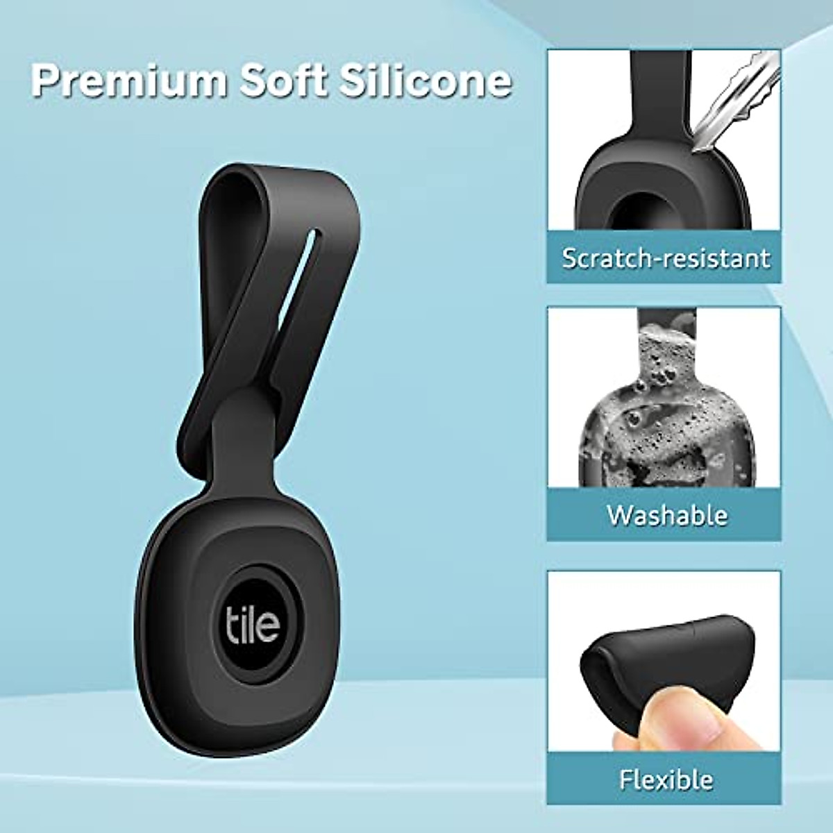 Fintie Soft Silicone Case for Tile Mate (2022), Lightweight Flexible Protective Skin Cover, Anti-Lost Scratch Resistant Holder Accessory for Tile Mate (2022) Finder Tracker - Black