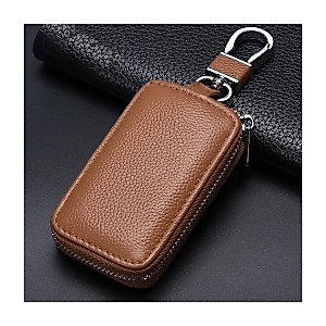BESULEN Car Key Case Holder, Leather Car Key Chain Bag Car Remote Key Fob Holder, Auto Smart Key Fob Case Key Pouch with Keychain, Keychain Protector Case Car Accessories (Brown)