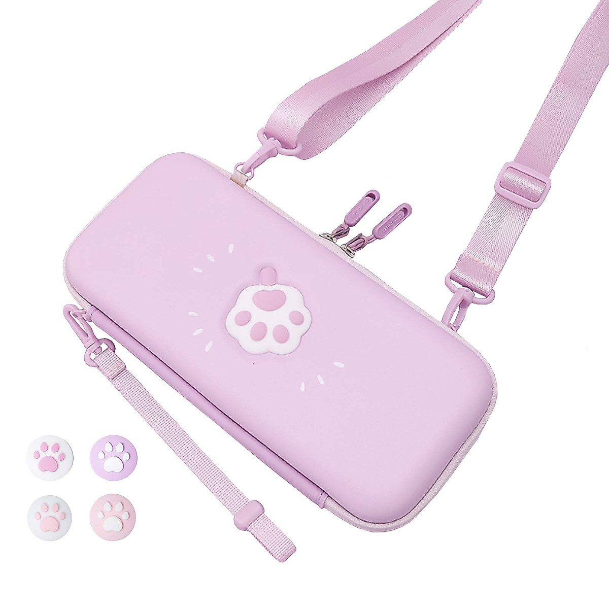 Carrying Case for Nintendo Switch & Switch OLED Portable Travel Bag - Cute Paw Ice Cream Ultra Slim Hard Protective Storage Cover Accessories - with 8 Game Cards Slot & Removable Strap & 4 Thumb Grip