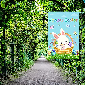 WEBSUN Happy Easter Day Garden Flag Double Sided 12 x 18 Inch, Polyester Easter Garden Flag for Outdoor Yard & Home Decorations