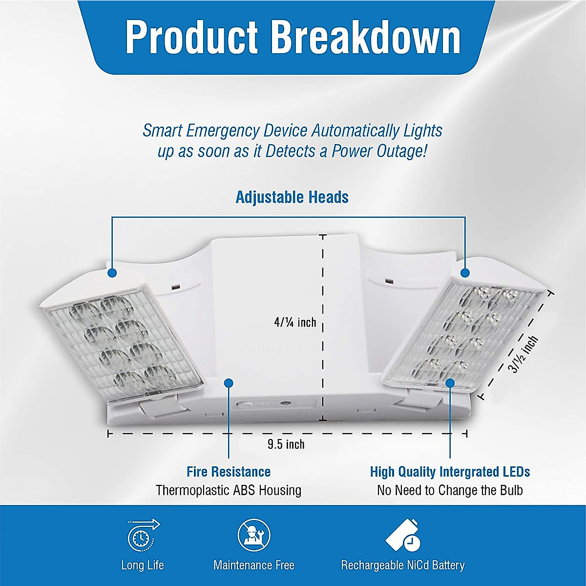 Ciata 6 Pack Led Emergency Lights with Battery Backup, for Home Power Failure, Hardwired with Adjustable Heads, Backup Battery, Emergency Lights for Business, Indoor Emergency Lights