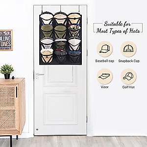 Mkono Hat Organizer Rack Closet Hanging Cap Keeper Hanger with 16 Hooks and Over-The-Door Hat Organizer with 12 Anti-Drop Pockets