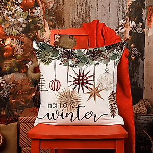 DFXSZ Christmas Pillow Covers 18x18 inch Set of 4 Christmas Tree Gloves Hello winter Decorative Red White Stripe Throw Pillow Covers Winter Farmhouse Decoration for Home couch 134