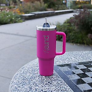 PURELY 40 oz Ceramic Lined Insulated Tumbler with Handle, Leak Resistant 2-way Lid and Straw, Ceramic Lined Travel Mug (Pink, 40oz)