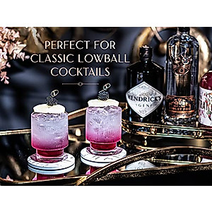 GLASSIQUE CADEAU Vintage Art Deco Ribbed Lowball Cocktail Glasses | Set of 4 | 12 oz Crystal Double Old Fashioned Tumblers for Drinking Classic Whiskey, Gin, Vodka Bar Drinks | Round Glassware