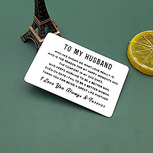 Husband Gift Ideas Metal Wallet Card Inserts for Husband from Wife Unique Mini Love Note for Men Anniversary Birthday Wedding Deployment Gifts for Him, I Love You Gift for Husband
