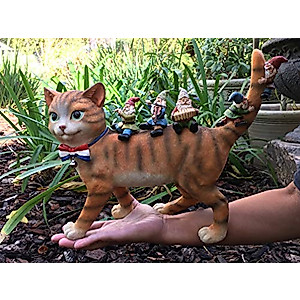 GlitZGlam Patrick The Patriotic Miniature Cat and The Happy Gnomes - A Fairy Garden Gnome Figurine