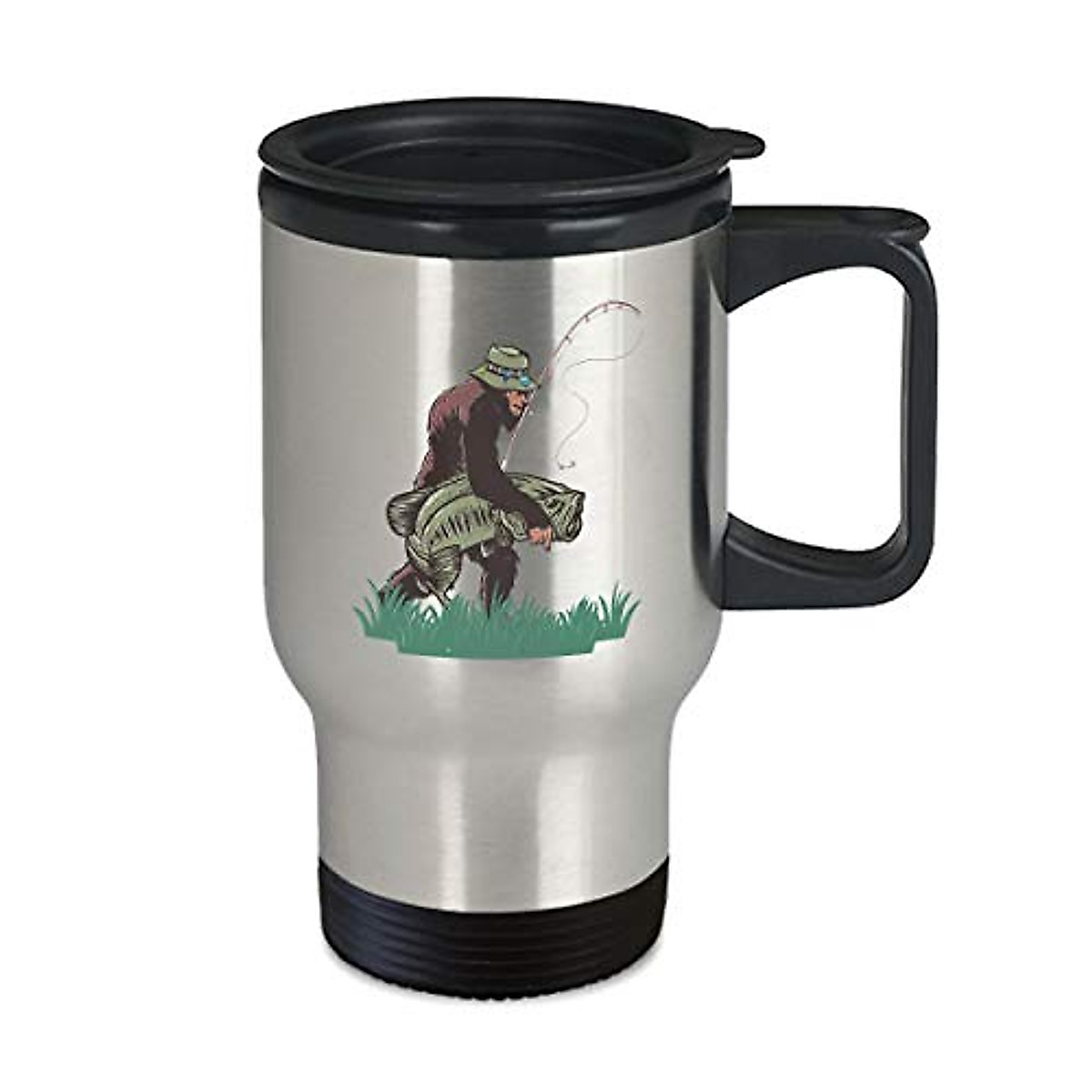 Funny Bigfoot Fishing Cup - Sasquatch Believe - 14oz Coffee, Tea Travel Mug
