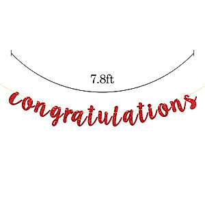 Red Glitter Congratulations Banner for Happy Wedding, Anniversary, Graduation, Retirement Party Decorations Supplies