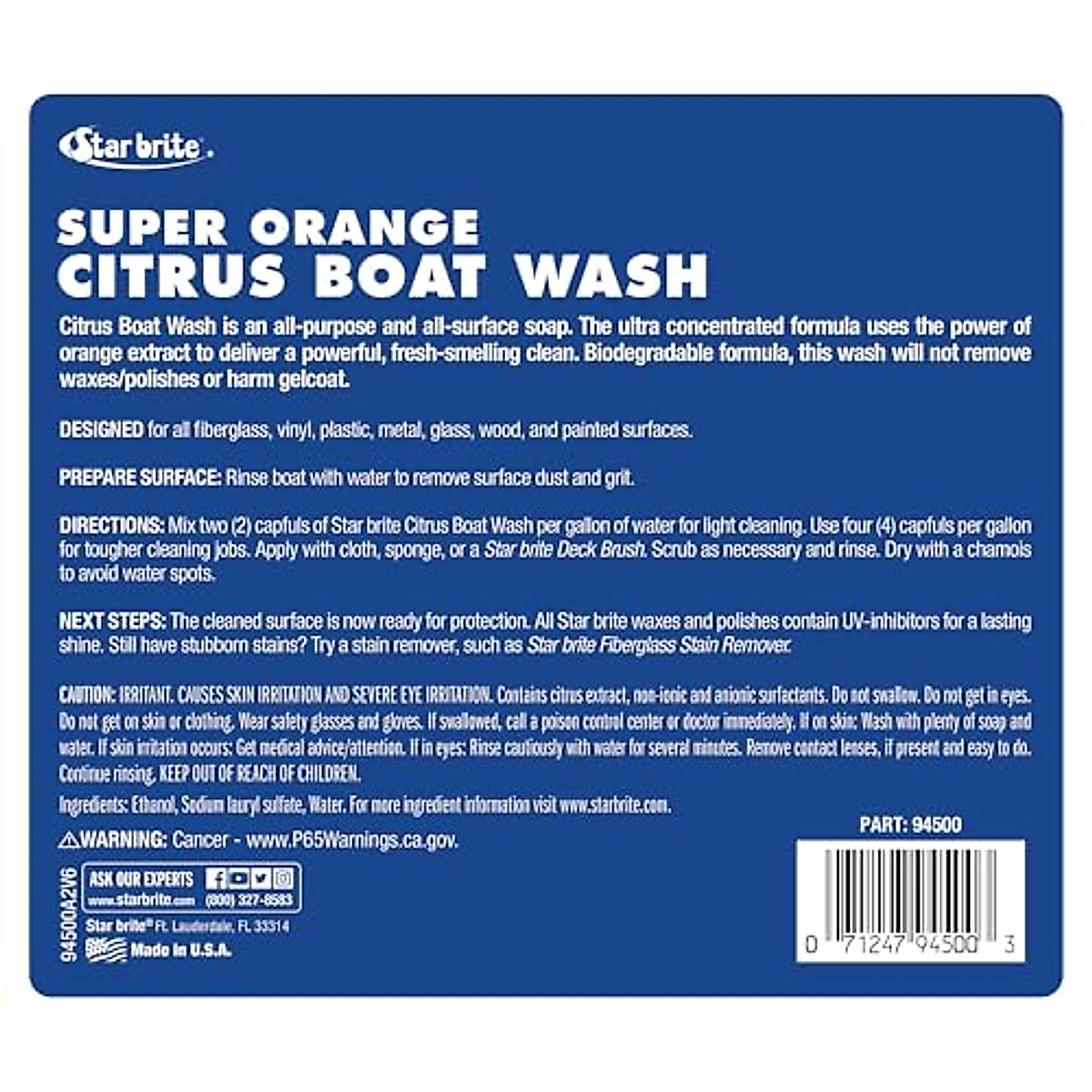 STAR BRITE Super Orange - Premium Citrus Boat Wash Super Concentrate - Makes 384 Gallons - All-Purpose, All-Surface Cleaning Solution - Will Not Remove Wax, Polish or Gel Coat 1 GAL (094500)