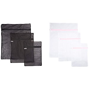 Lotus Home Mesh Delicates Laundry Wash Bag for Blouse, Hosiery, Stocking, Underwear, Bra and Lingerie Travel Laundry Bag with Rust Less Zipper, Black/White, Set of 6 (Black & White)