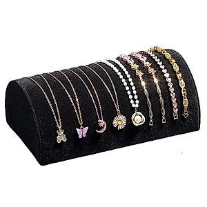 Dreamhousey 2 Pack of Flannel semi-round pillow jewelry display stand, Chain necklace bracelet pendant holder jewelry store counter display props for selling (2, black)
