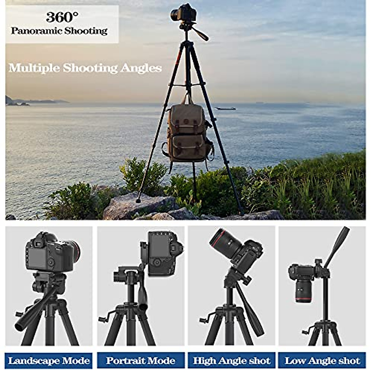 KINGJOY 75" Camera Tripod for Canon Nikon Cell Phone Tall Tripod with Wireless Remote Travel Bag Phone Tablet Holder Compatible with DSLR Cameras, Cell Phones, Projector, Binocular, Spotting Scopes