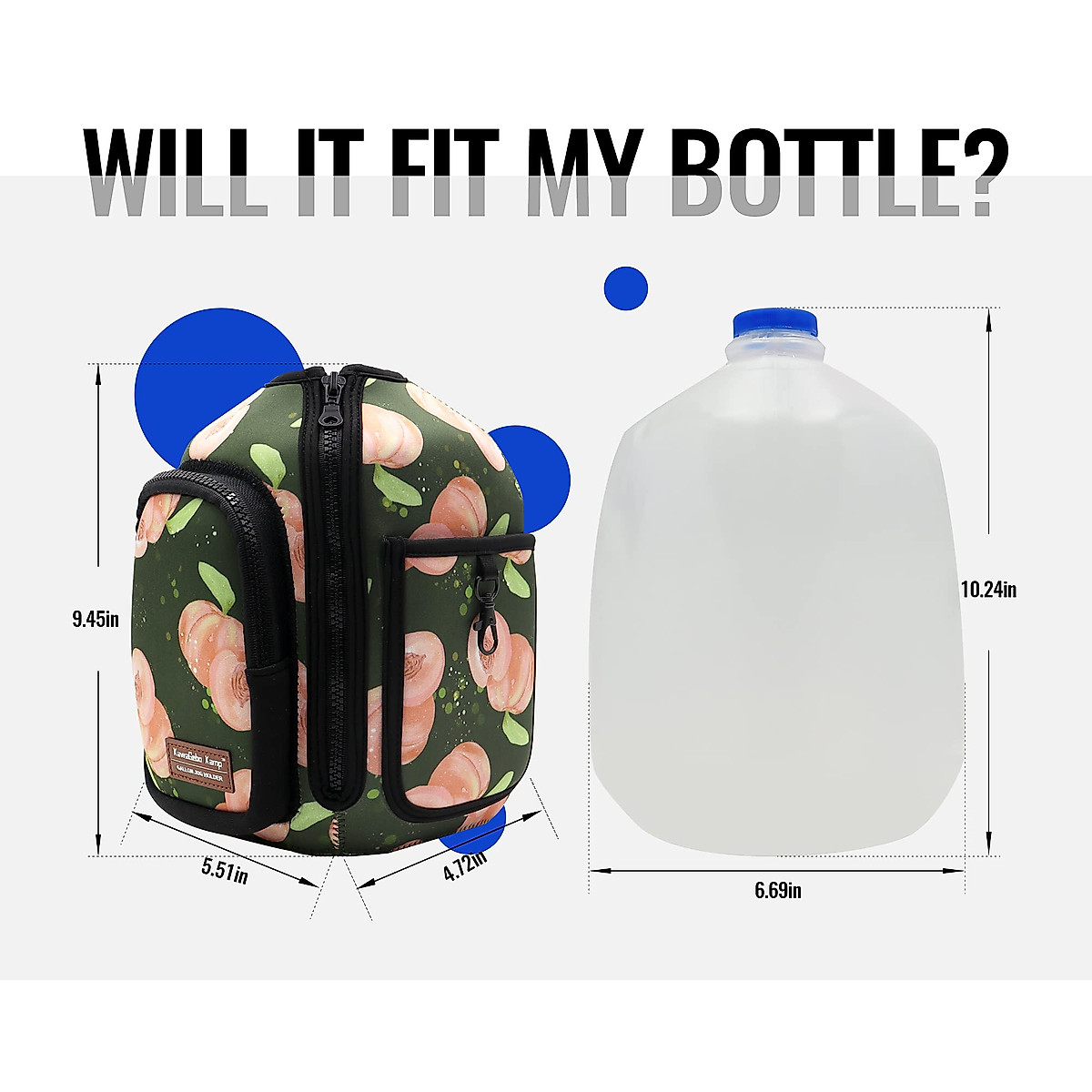 KawaGebo Kamp Neoprene Insulated Gallon Jug Holder with Large Storage Pockets, Portable and Cooling One Gallon / 128OZ Water Bottle Cover Carrier/Pouch Sleeve for Indoor Fitness and Outdoor Sports