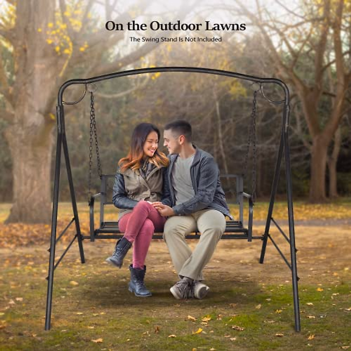 VINGLI Upgraded Metal Patio Porch Swing, 660 LBS Weight Capacity Steel Porch Swing Chair for Outdoors, Heavy Duty Garden Swing Bench for Gardens & Yards (Pattern 1)