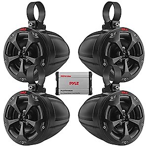Pyle Waterproof Off-Road Speakers with Amplifier - 4-Inch Marine Grade Speakers for Outdoor Audio - 1500W 4-Channel System - ATV, UTV, Quad, Jeep, Boat Compatible