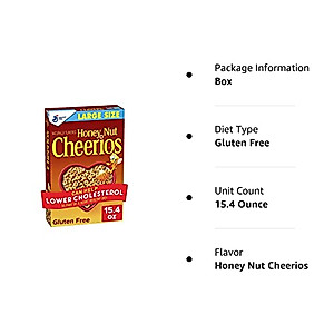 Cheerios Honey Nut Cheerios Heart Healthy Breakfast Cereal, Gluten Free Cereal With Whole Grain Oats, Large Size, 15.4 oz