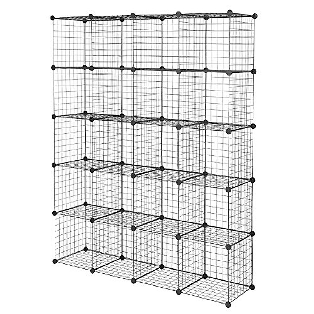 20pcs Cube Storage Organizer, DIY Cube Closet Wardrobe Shelving,Wire Cube Grid Bookshelf, Modular Metal Show Case Rack, Black