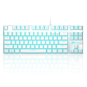 MageGee Mechanical Gaming Keyboard with Blue Switch, Compact 87 Keys Wired Computer Keyboard for Windows Laptop PC Gamer, LED Ice Blue Backlit, White