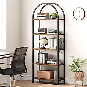 GAOMON 5 Tier Bookshelf Arched Bookcase Modern Standing Bookshelves Tall Display Racks Metal Book Shelf for Bedroom, Living Room, Home Office
