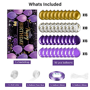Purple and Gold Birthday Party Decorations Purple Gold Confetti Balloons Kit Happy Birthday Photography Backdrop for Girls Ladies Women Birthday Party Supplies Decor