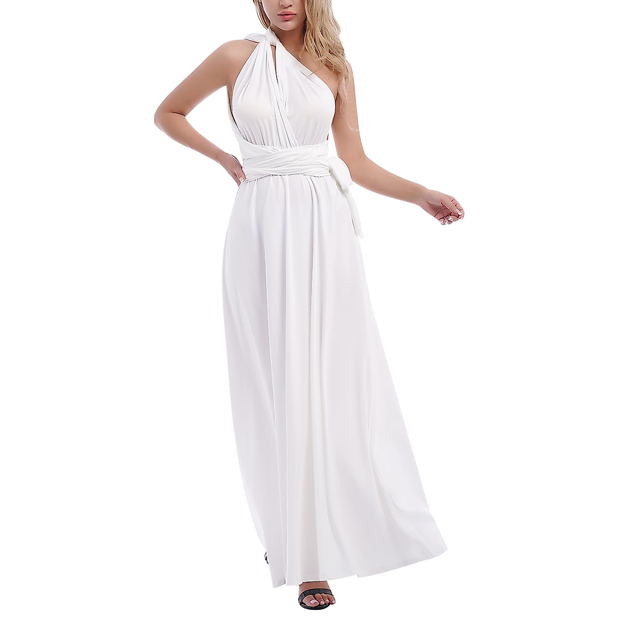 IBTOM CASTLE Women's Transformer/Wrap Solid Maxi Cocktail Dress (4/XS, White)