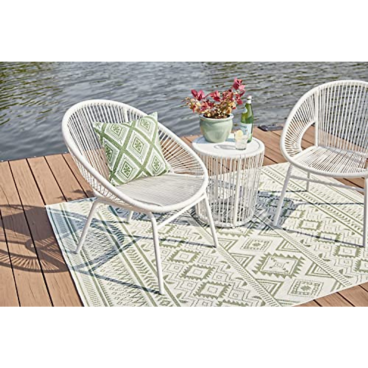 Signature Design by Ashley Mandarin Cape Casual All-weather Resin Wicker Outdoor Chairs with Table Set, Set of 3, White