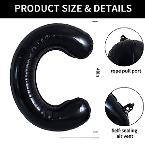 TONIFUL 40 Inch Large Black C Letter Balloons Jumbo Helium Balloons,Foil Mylar Big Alphabet Balloons for Birthday Party Anniversary Supplies Decorations